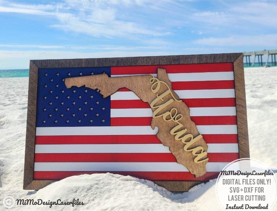 FLORIDA State Sign With the American Flag and Frames, Layered and Easy ...