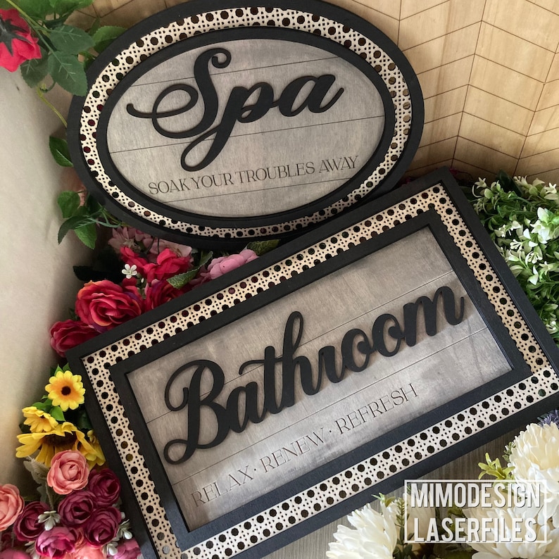 Bundle of Bathroom Rattan Frame Signs / Door Hangers Incl. Blank Frames ...