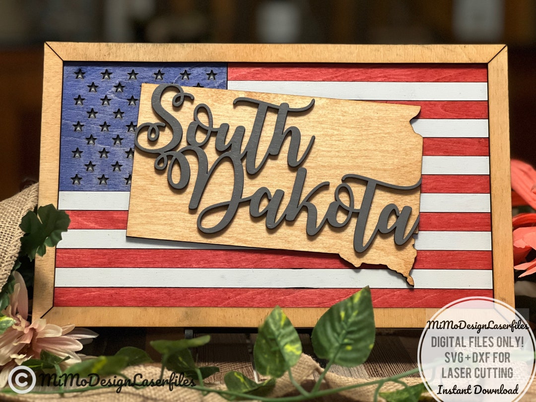 SOUTH DAKOTA State Flag Sign With the American Flag + Frames, Easy to ...
