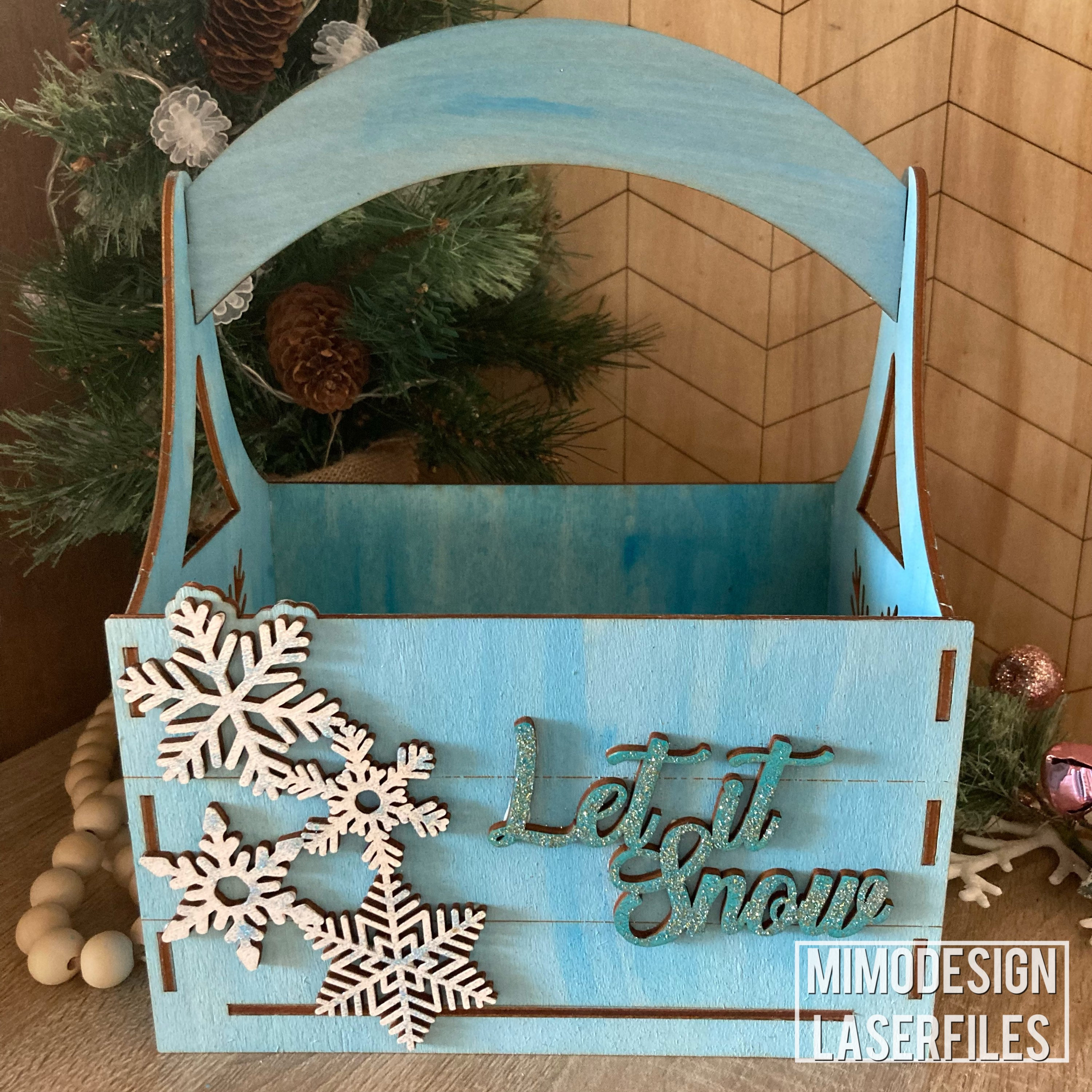 Snowflake Christmas Gift Basket Crate Box Caddy for Wine - Etsy