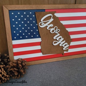 GEORGIA State Flag Sign With the American Flag and Frames, Layered and ...