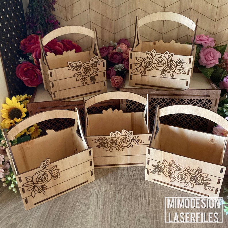 Mini Baskets Roses Bundle Basic Engraved Layered for Gifts - Etsy