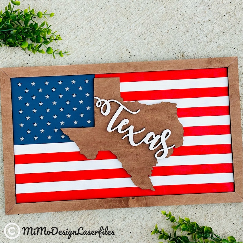 TEXAS State Sign With the American Flag and Frames, Layered and Easy to ...