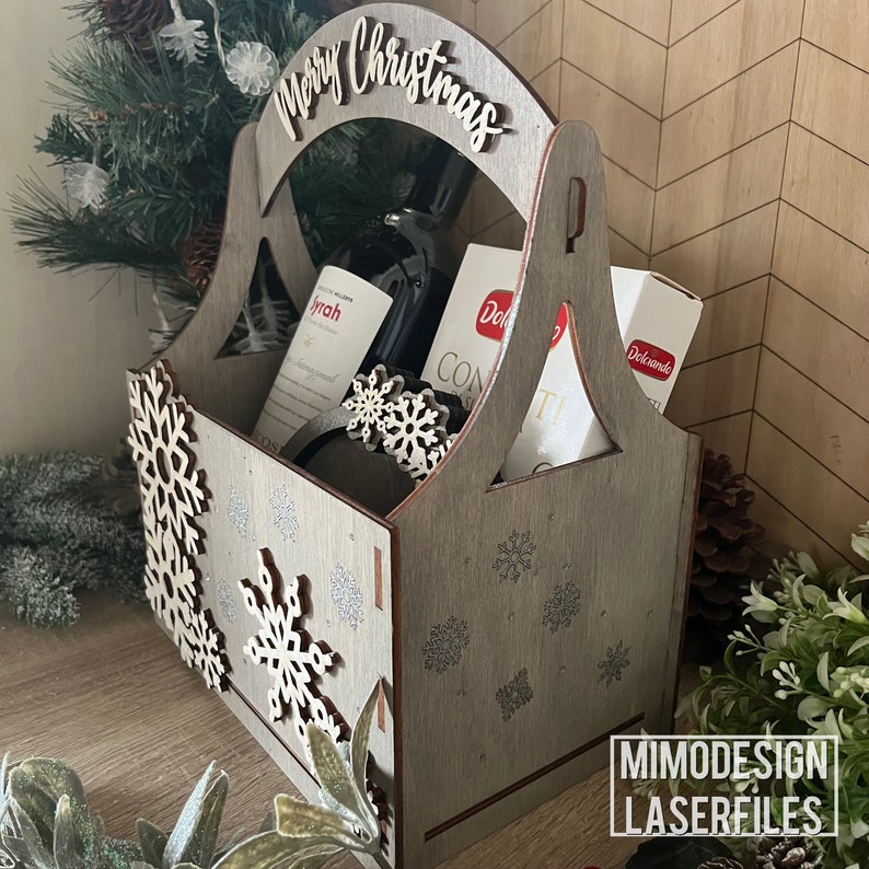 Snowflakes Gift or Decor Xmas Basket for Holding Wine Decor - Etsy