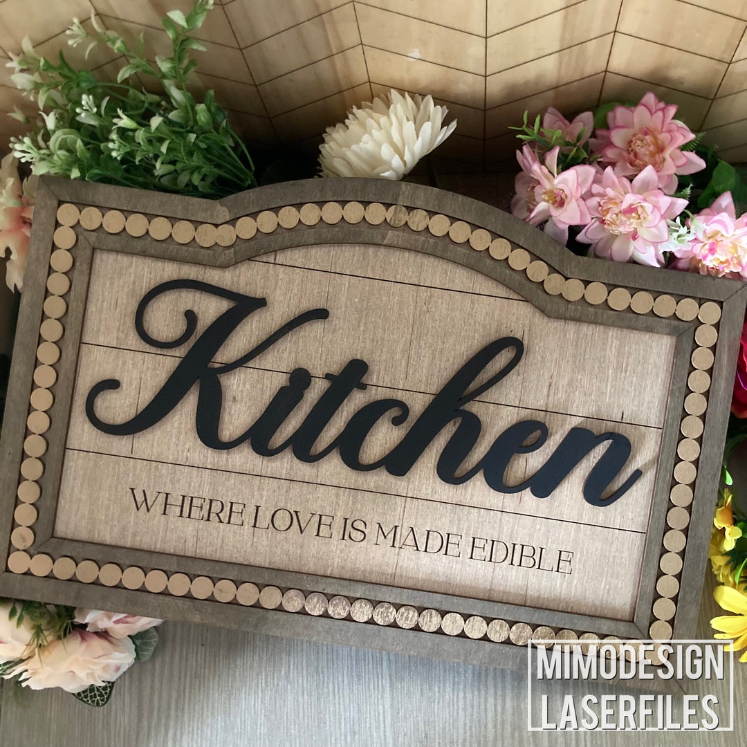Large Kitchen Love, Faux Beaded Framed Sign – 2-layer Laser Cut Digital ...