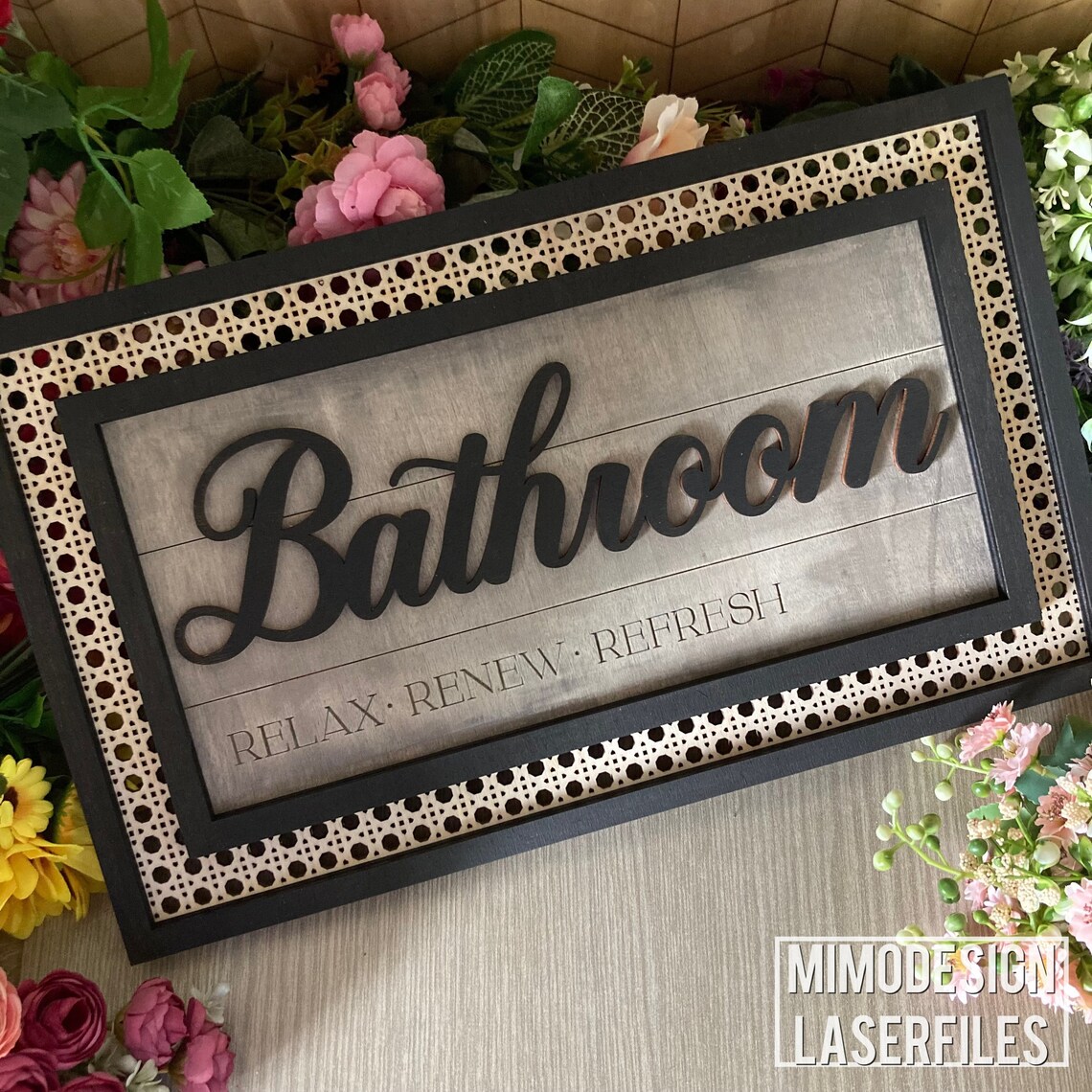 Bathroom Rattan Frame Sign / Door Hanger Farmhouse Style, Blank Frame ...