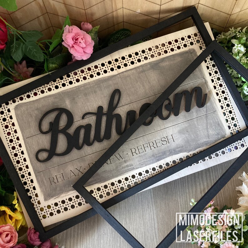Bundle of Bathroom Rattan Frame Signs / Door Hangers Incl. - Etsy