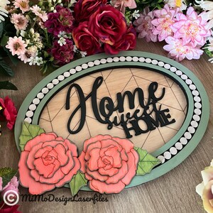 Beaded Frame Sign With 3D Layered Peonies - Home Sweet Home Text and ...