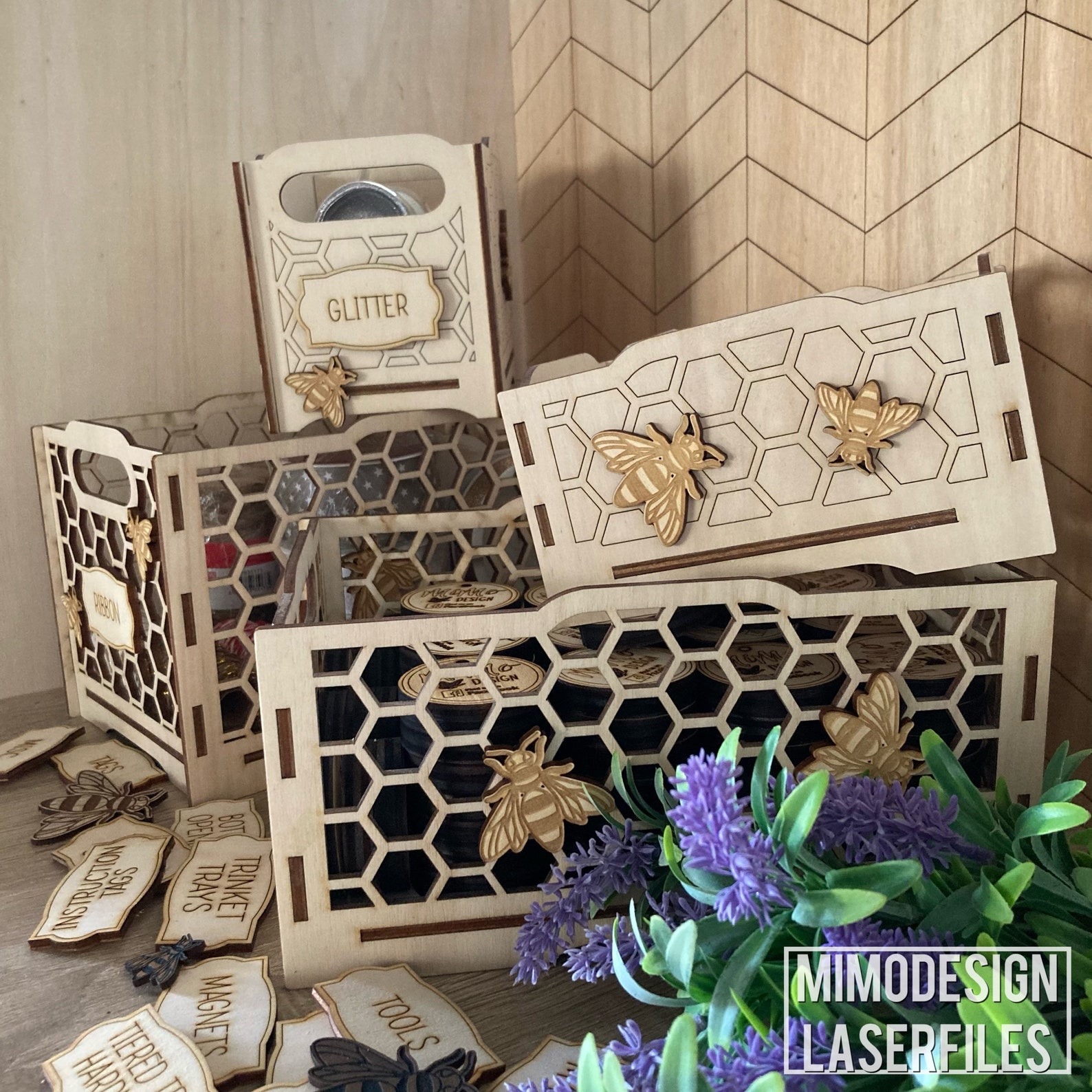 Stacking Honeycomb Bee Boxes, Crates, Baskets for Personalization ...