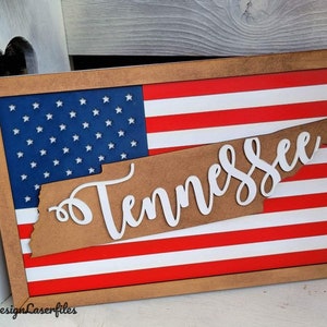 TENNESSEE State Sign With the American Flag and Frames, Layered and ...