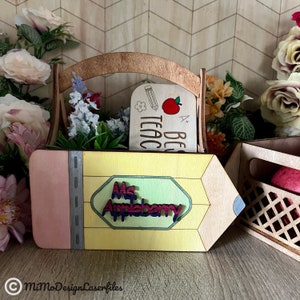 Pencil Shaped Mini Teacher Gift Basket and Box Bundle for ...