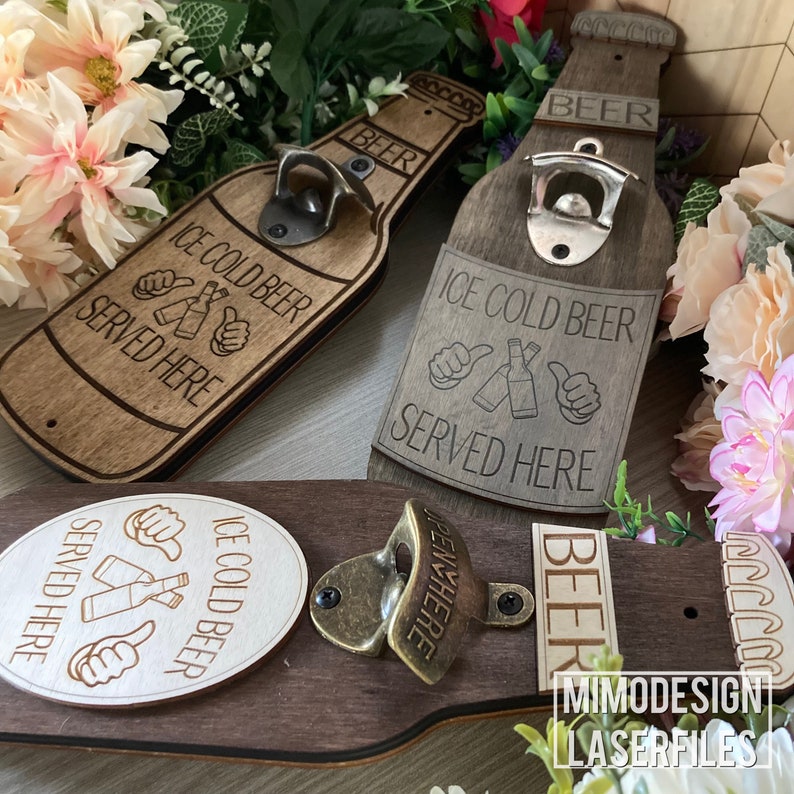 Beer Bottle Shaped Wall Mounted Cap Openers for Magnets. Engraved + 2 ...