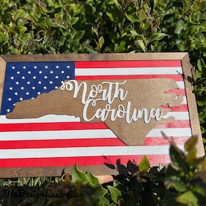 NORTH CAROLINA State Flag Sign With the American Flag and Frames, Easy ...