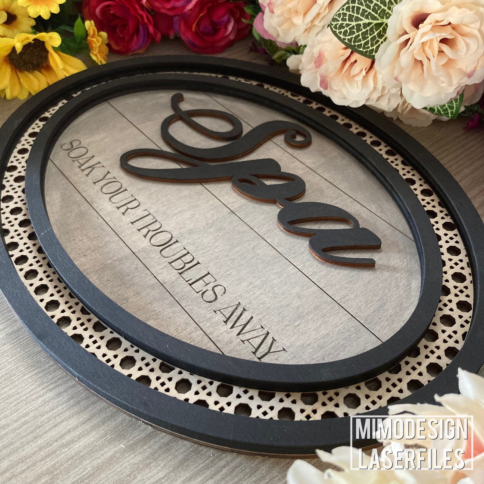 Bundle of Bathroom Rattan Frame Signs / Door Hangers Incl. Blank Frames ...