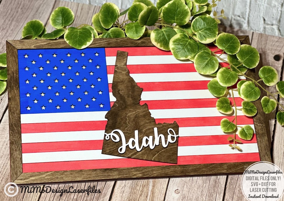 IDAHO State Sign With the American Flag and Frames, Layered and Easy to ...