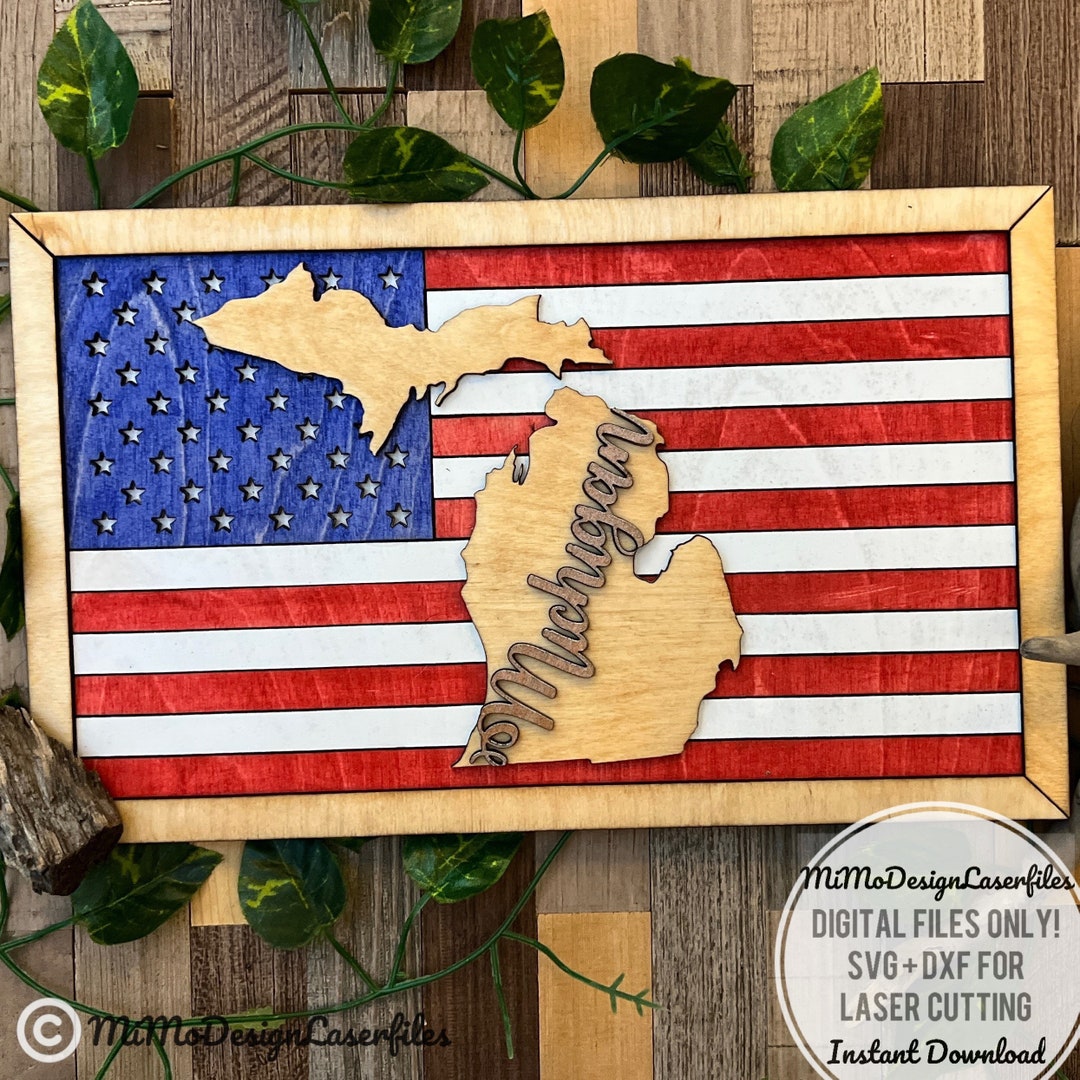MICHIGAN State Flag Sign With the American Flag and Frames, Easy to ...