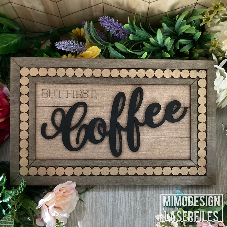 But First Coffee Beaded Frame Sign Door Hanger Farmhouse - Etsy