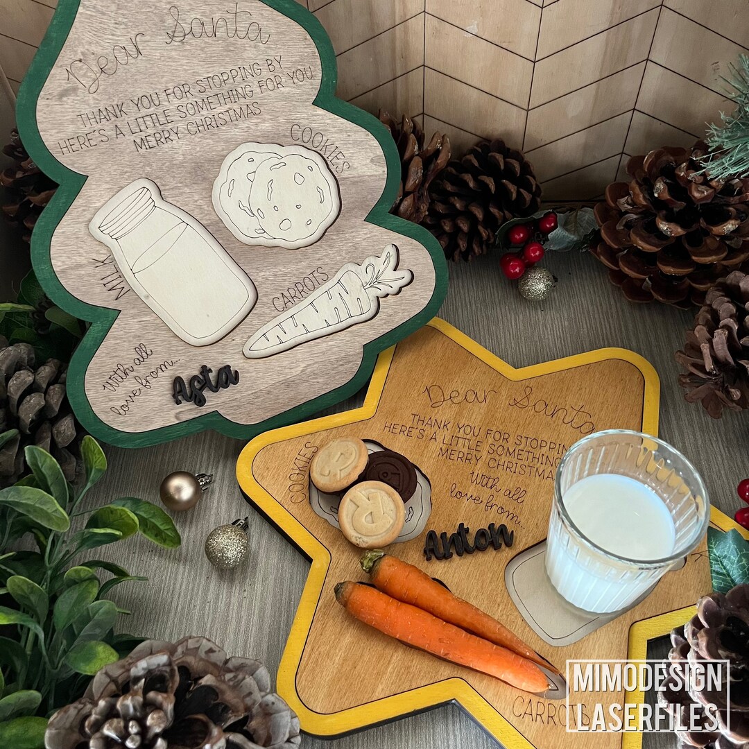 Tree + Star Shaped Treat Trays for Santa BUNDLE Carrots, Milk, Cookies ...
