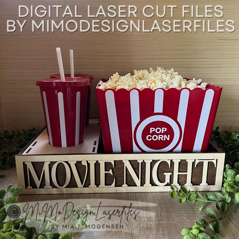 Movie Night Snack Tray SVG File | Laser Cut Popcorn, Candy & Drink ...