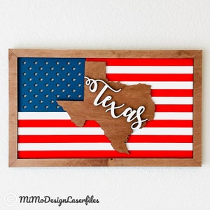 TEXAS State Sign With the American Flag and Frames, Layered and Easy to ...