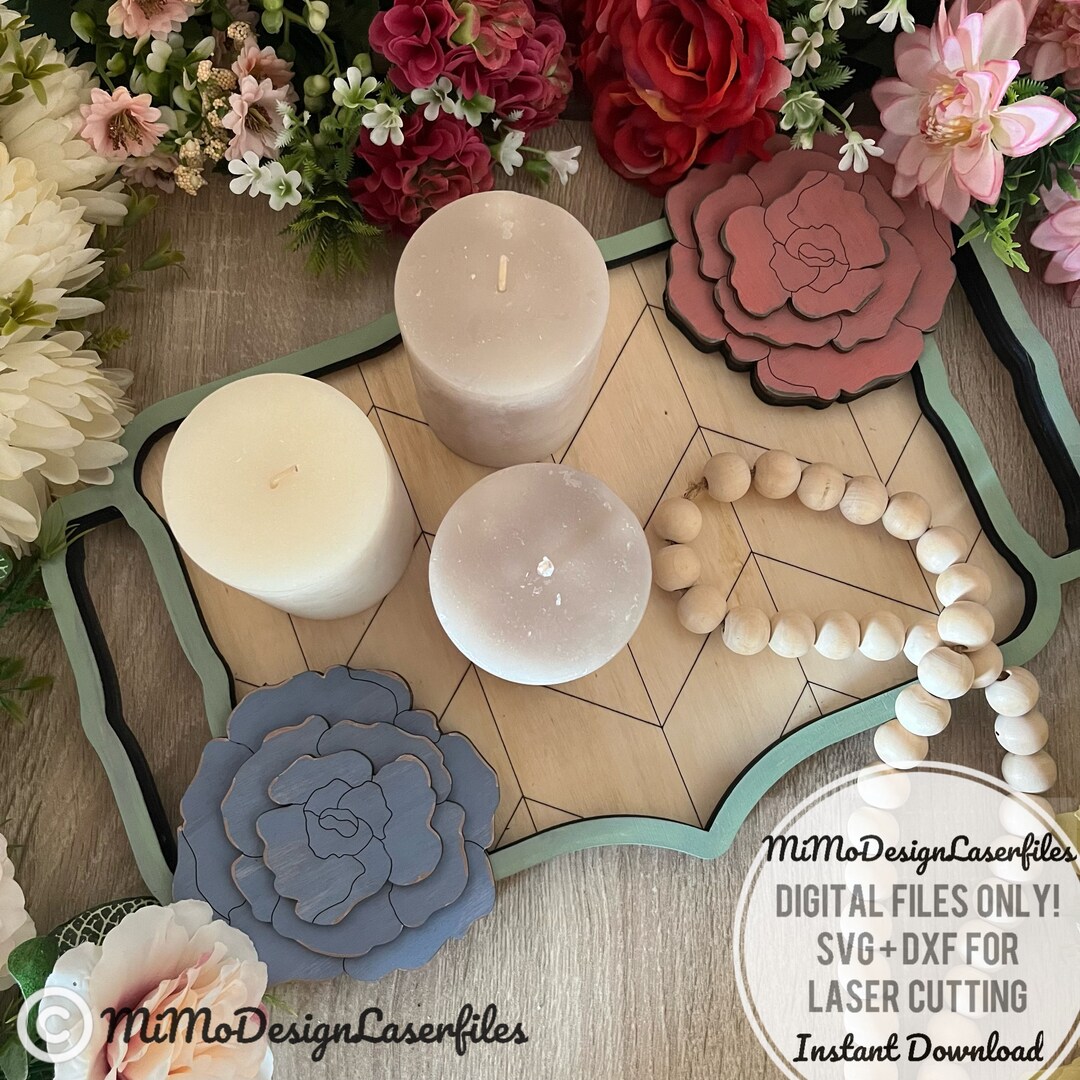 Peonies Decor Tray for Candles, Greenery, Decoration, Show, Center Piece, Candy, Nuts Etc ...