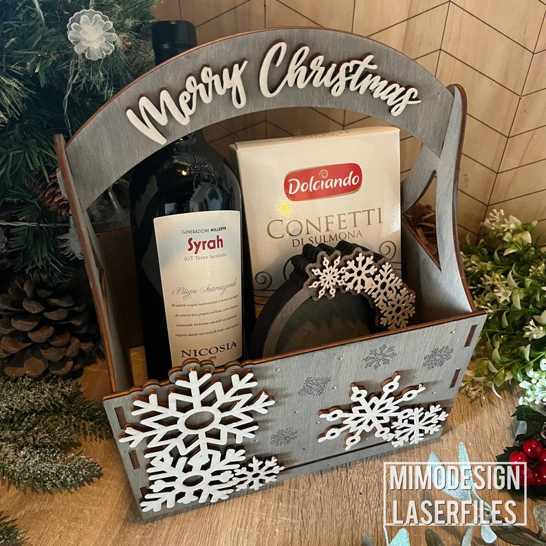 Snowflakes Gift or Decor Xmas Basket for Holding Wine Decor - Etsy