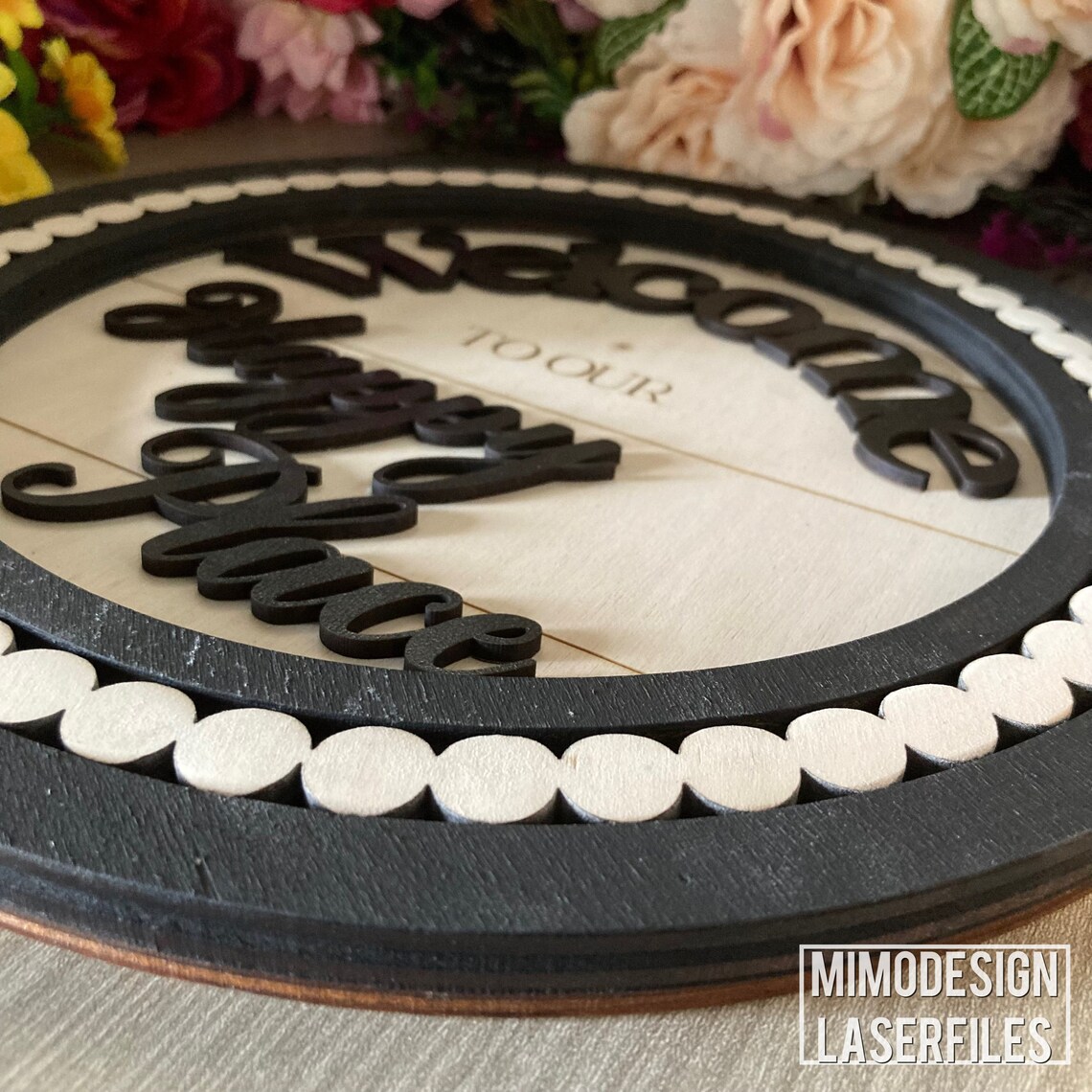 Round Welcome Beaded Frame Sign / Door Hanger Farmhouse Style - Etsy