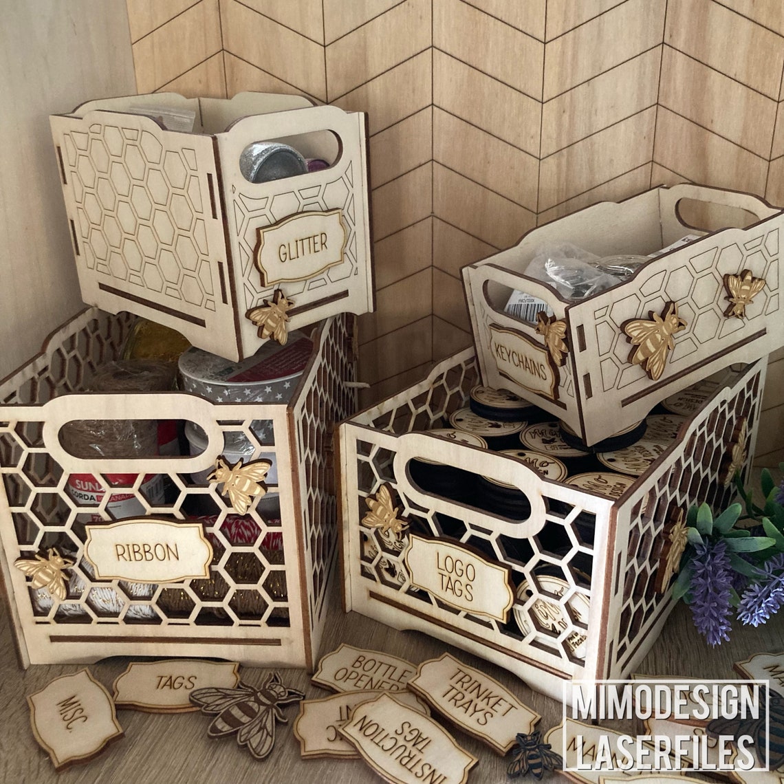 Stacking Honeycomb Bee Boxes, Crates, Baskets for Personalization ...