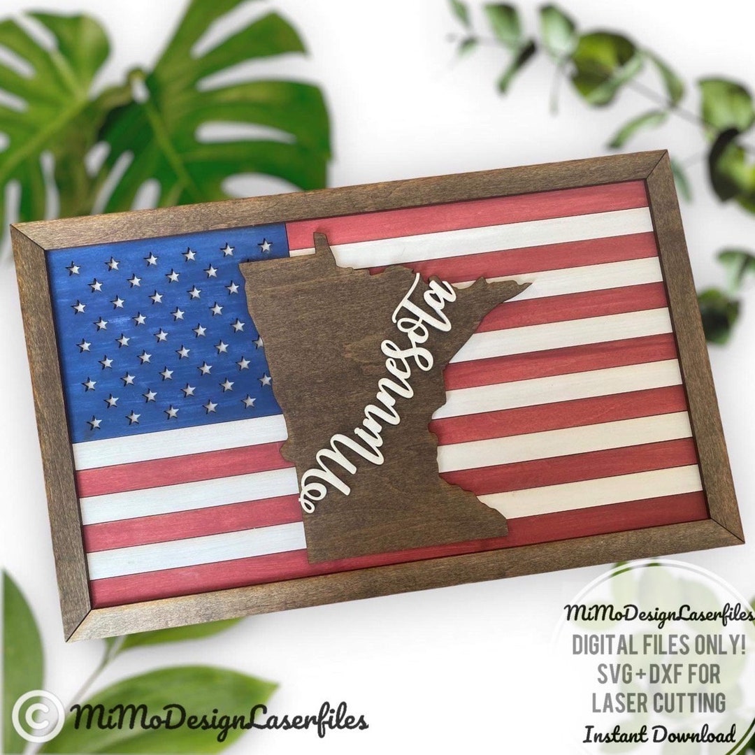 MINNESOTA State Flag Sign With the American Flag and Frames, Easy to ...