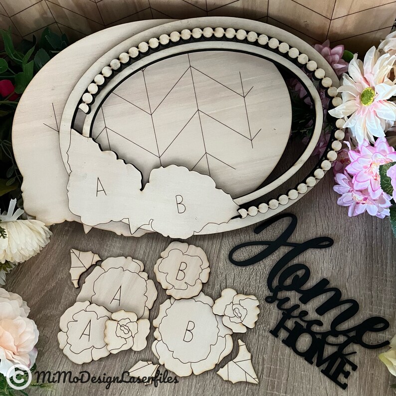 Beaded Frame Sign With 3D Layered Peonies - Home Sweet Home Text and ...