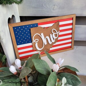 OHIO State Flag Sign With the American Flag and Frames, Layered and ...