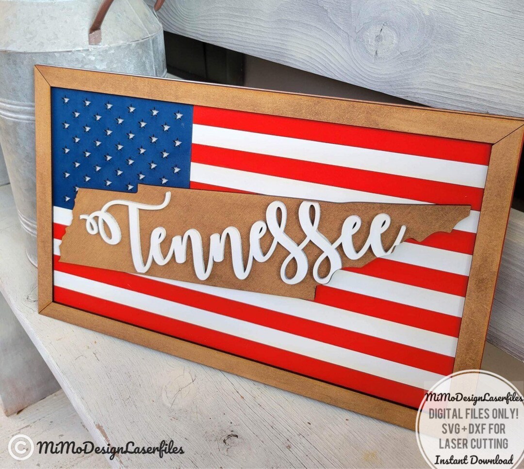 TENNESSEE State Sign With the American Flag and Frames, Layered and ...