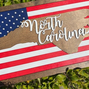 NORTH CAROLINA State Flag Sign With the American Flag and Frames, Easy ...
