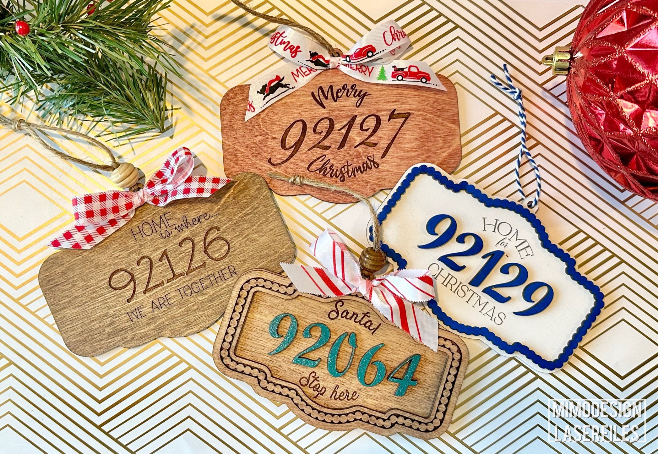 ZIP Code Beaded Frame Christmas Ornaments | Postal Number & City Name ...