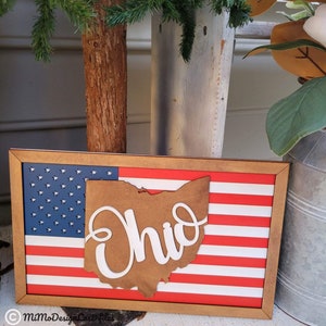 OHIO State Flag Sign With the American Flag and Frames, Layered and ...