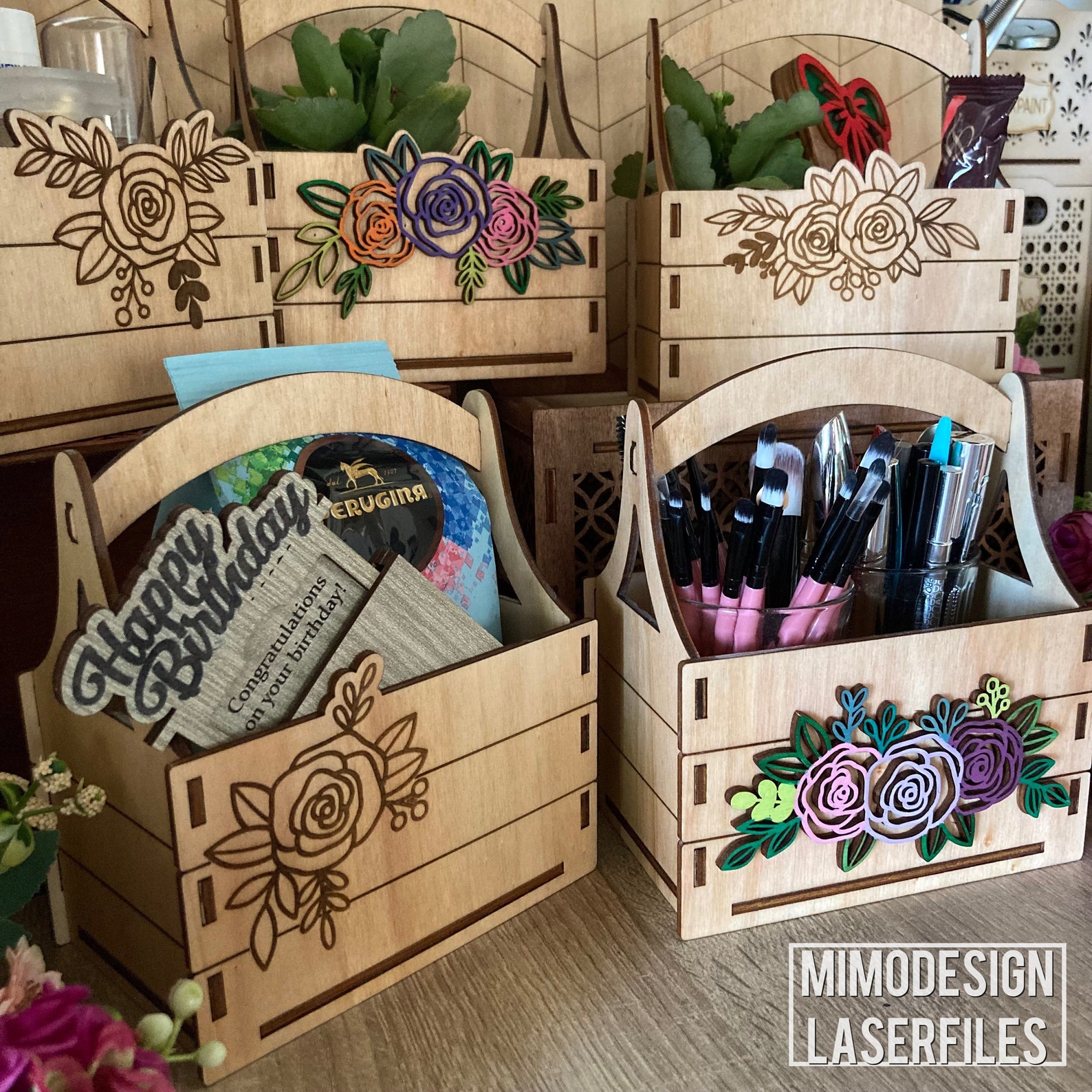 Mini Baskets Roses Bundle Basic Engraved Layered for Gifts - Etsy