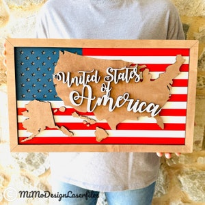 USA ALL States Map Sign With the American Flag and Frames, Layered and ...
