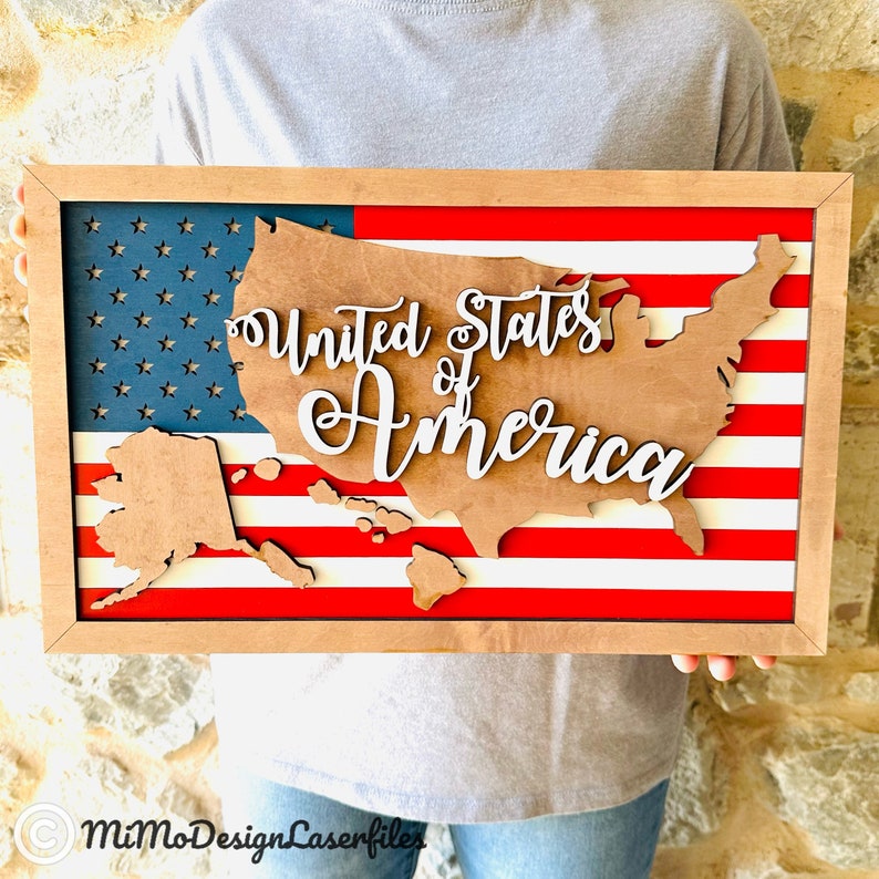 USA ALL States Map Sign With the American Flag and Frames, Layered and ...
