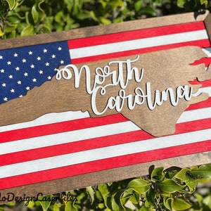 NORTH CAROLINA State Flag Sign With the American Flag and Frames, Easy ...