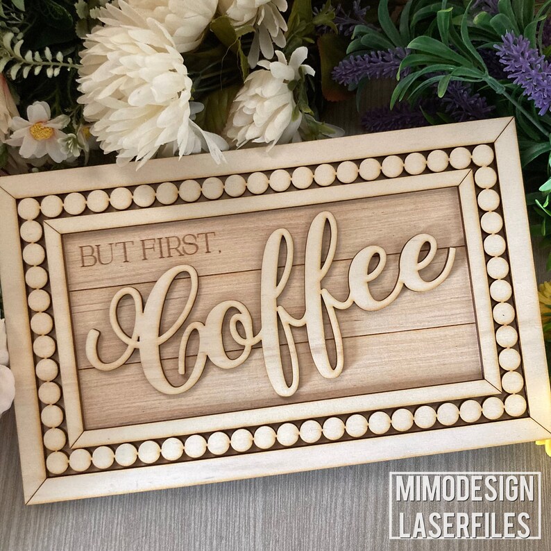 But First Coffee Beaded Frame Sign Door Hanger Farmhouse - Etsy