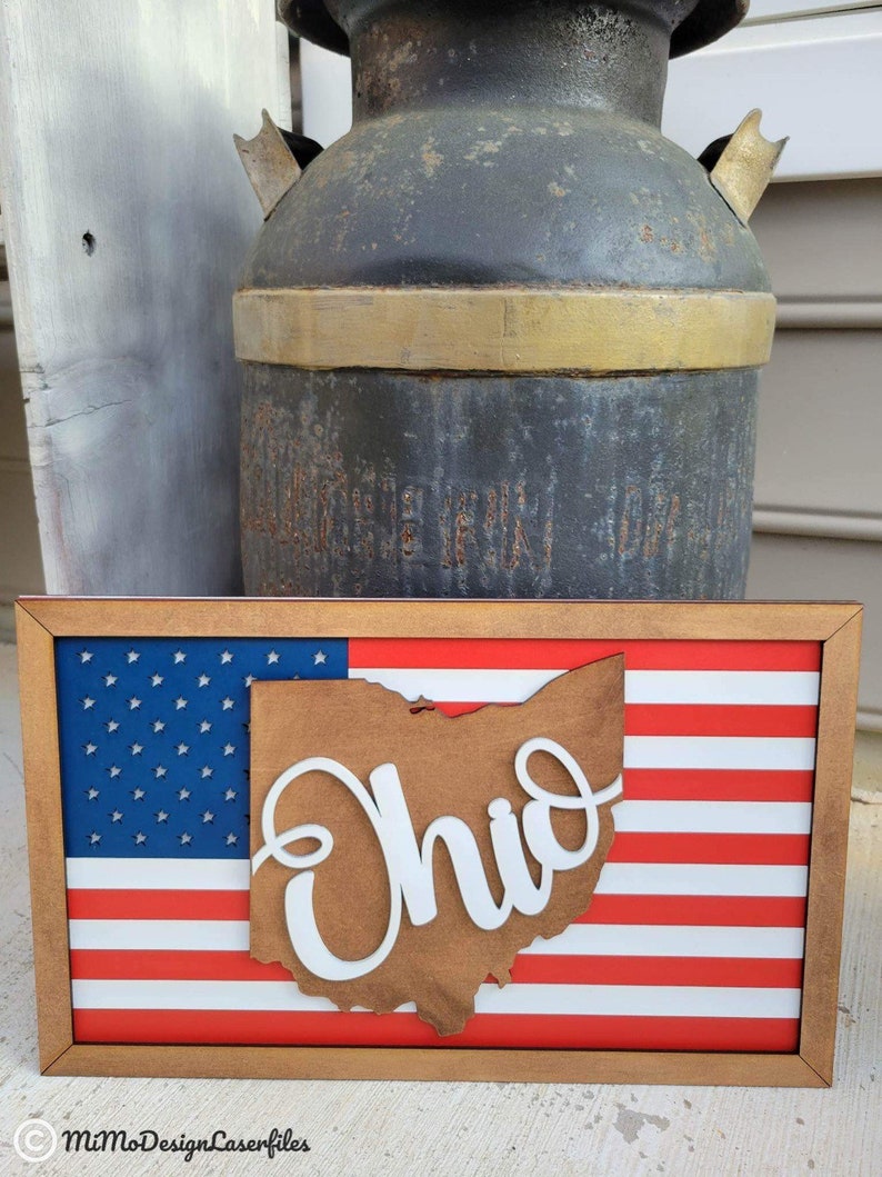 OHIO State Flag Sign With the American Flag and Frames, Layered and ...