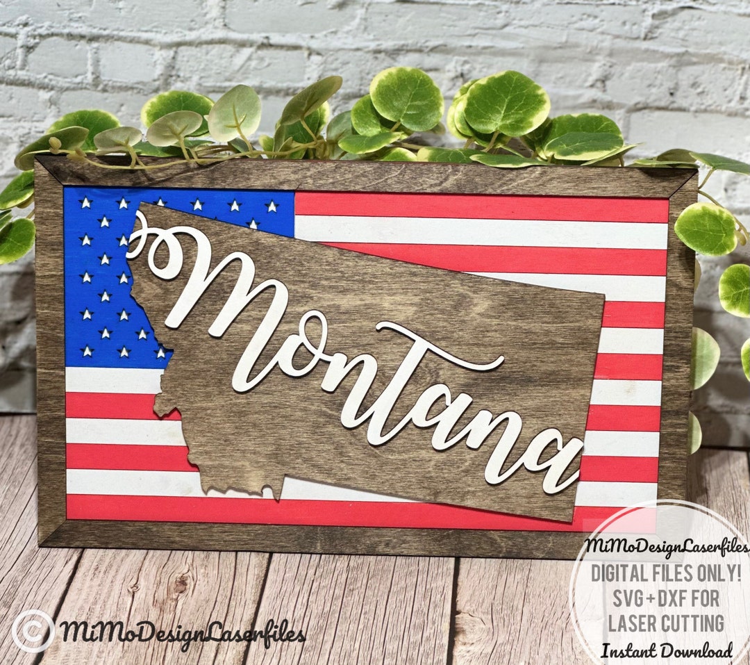 MONTANA State Flag Sign With the American Flag and Frames, Easy to Make ...