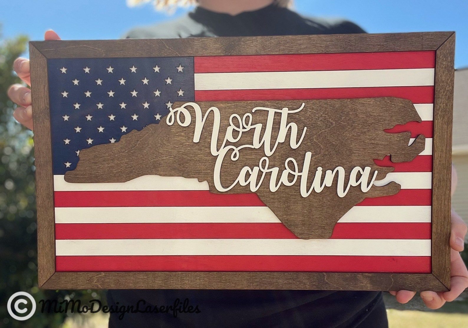 NORTH CAROLINA State Flag Sign With the American Flag and Frames, Easy ...