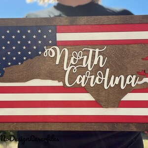 NORTH CAROLINA State Flag Sign With the American Flag and Frames, Easy ...