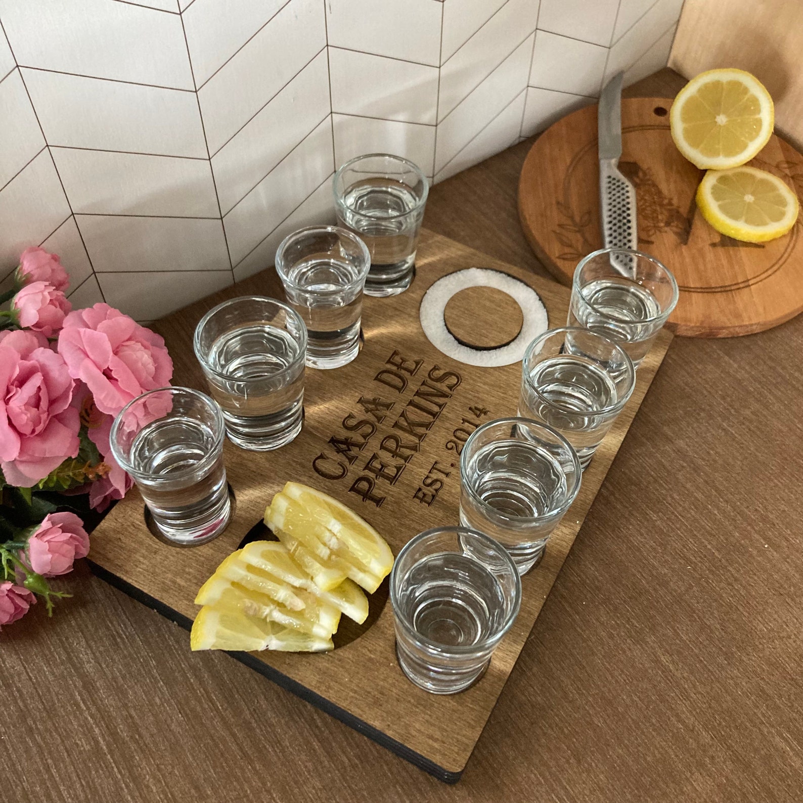 8 Shots Tequila Drinks Board Tray Engraved Personalized Cut Files for ...