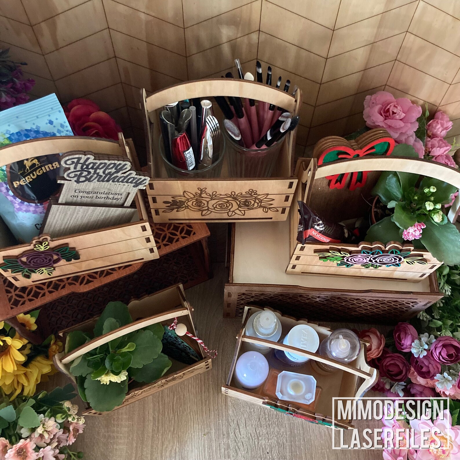 Mini Baskets Roses Bundle Basic Engraved Layered for Gifts - Etsy