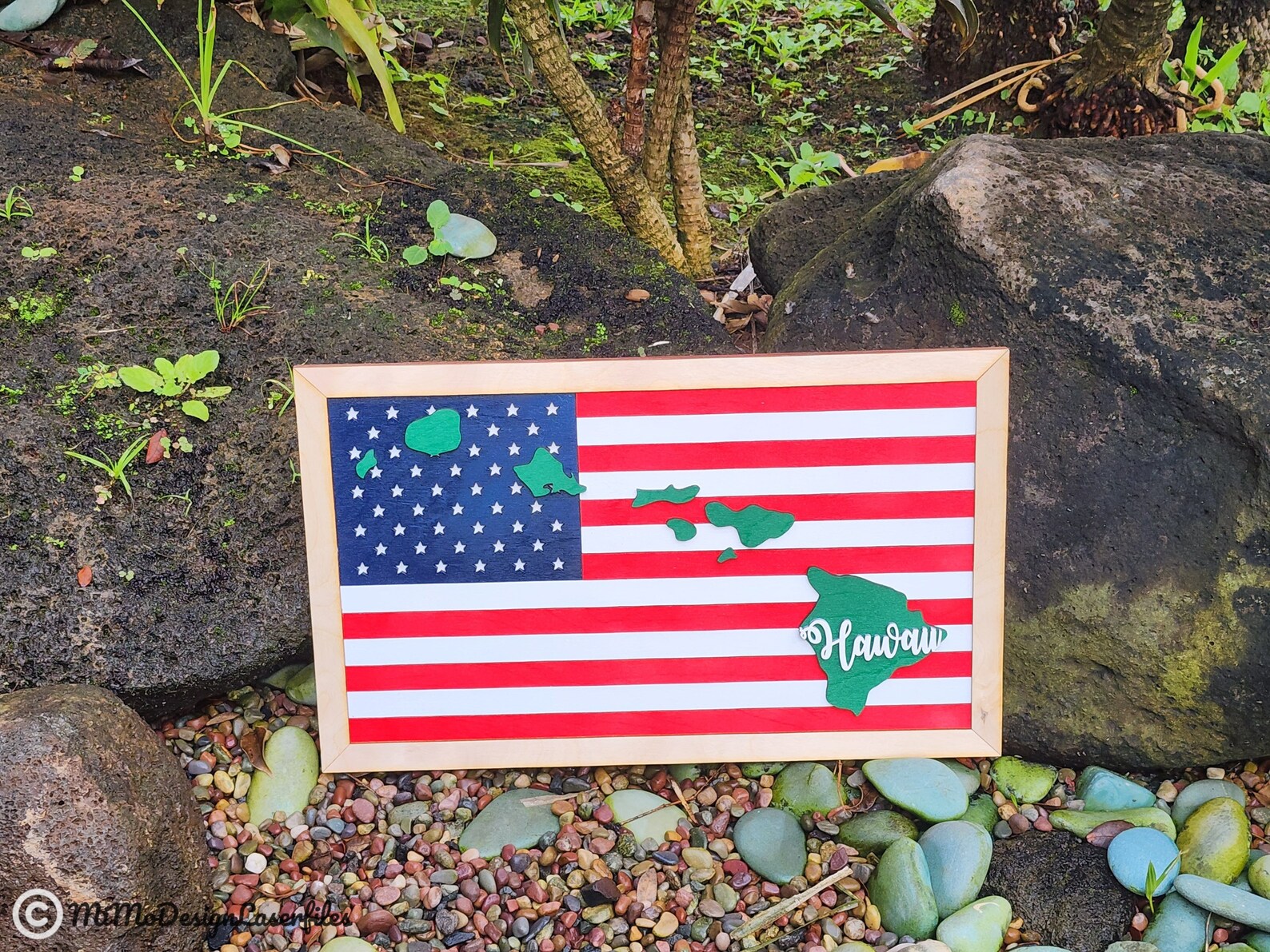 HAWAII State Flag Sign With the American Flag and Frames, Layered ...