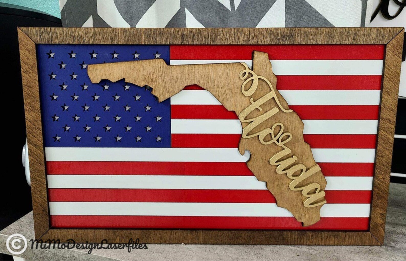FLORIDA State Sign With the American Flag and Frames, Layered and Easy ...