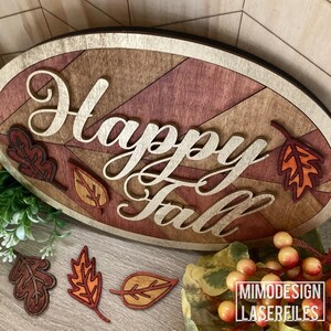 Happy Fall Boho Wood Quilted Sign Door Hanger Farmhouse Style, 2 Sizes ...