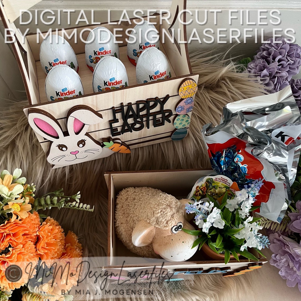 Bundle of 3D Easter Bunny 3in1 Basket & Box for Gifts, Kinder Joy and ...
